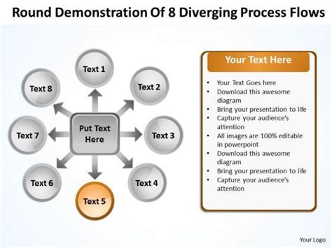 Round Demonstration Of Diverging Process Flows Circular Arrow Diagram PowerPoint Templates