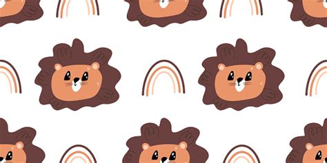 사자 머리와 무지개와 원활한 배경 스칸디나비아 스타일의 보육을위한 장식 귀여운 벽지 어린이 의류 인테리어 디자인 포장 인쇄에 적합합니다 0명에 대한 스톡 벡터 아트 및 기타