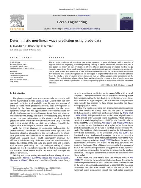 Pdf Deterministic Non Linear Wave Prediction Using Probe Data