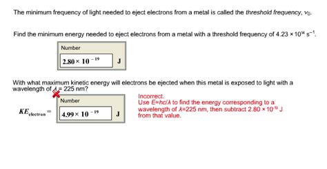 Solved The Minimum Frequency Of Light Needed To Eject