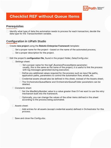 reframework without queue items checklist pdf parameter computer
