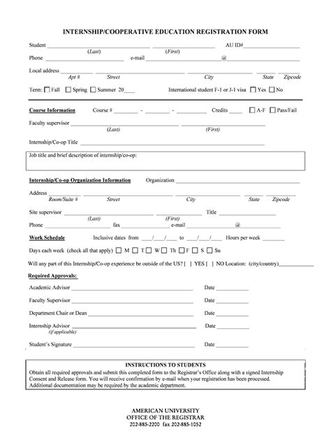 Internship Registration Form American University Fill Out And Sign