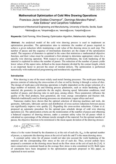 Mathematical Optimization Of Cold Wire Drawing Operations Scientificnet