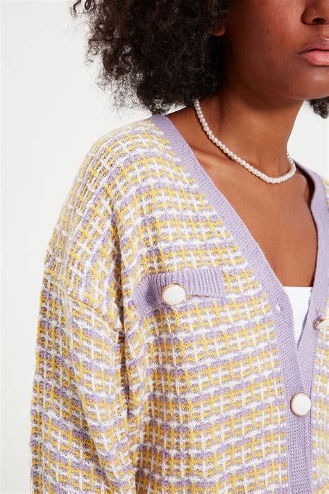 ჭრელი ჯიბიანი ნაქსოვი კარდიგანი Extra Ge 462128