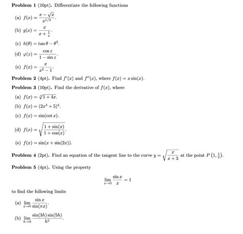 Solved Problem Pt Differentiate The Following Chegg