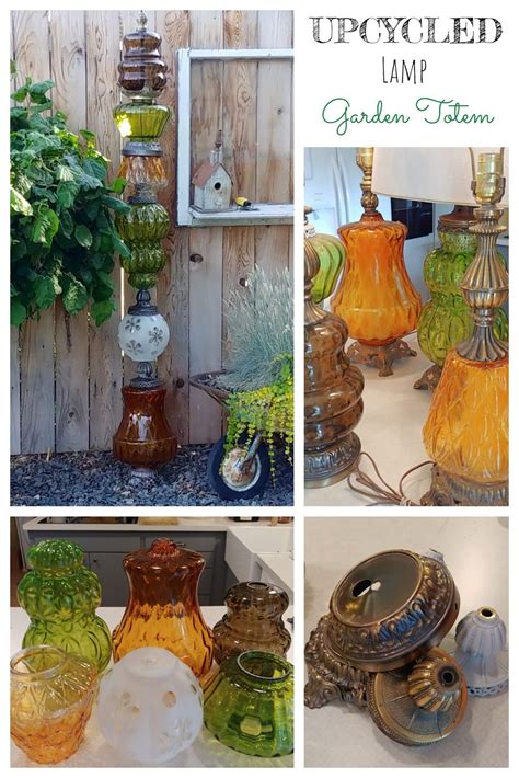 Diy Garden Totem From Repurposed Lamps Garden Totem Recycled Garden Art Diy Garden Projects