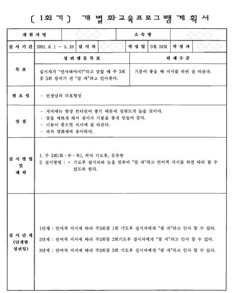 개별화 교육 프로그램 계획서 지원교육지원재활 전문서비스 Homiinfo