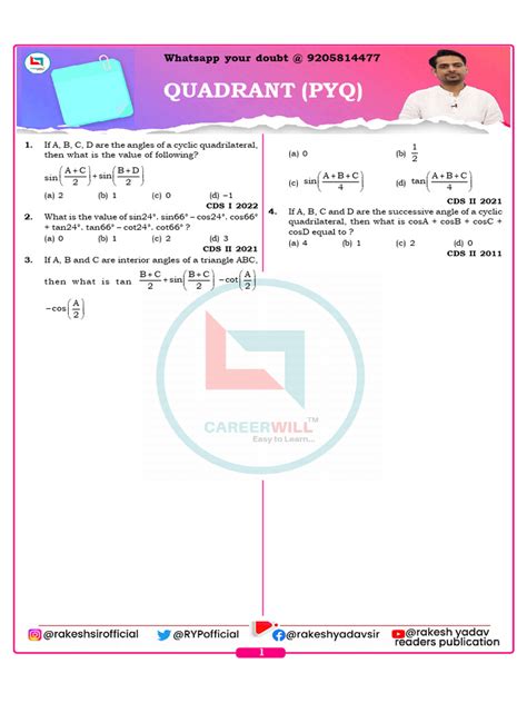 Trigonometry Pyq Class Sheet 4 Pdf Trigonometry Classical Geometry