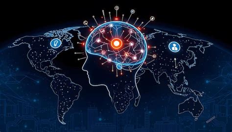 Ai Head Artificial Intelligence Machine Learning Symbols Over World Map