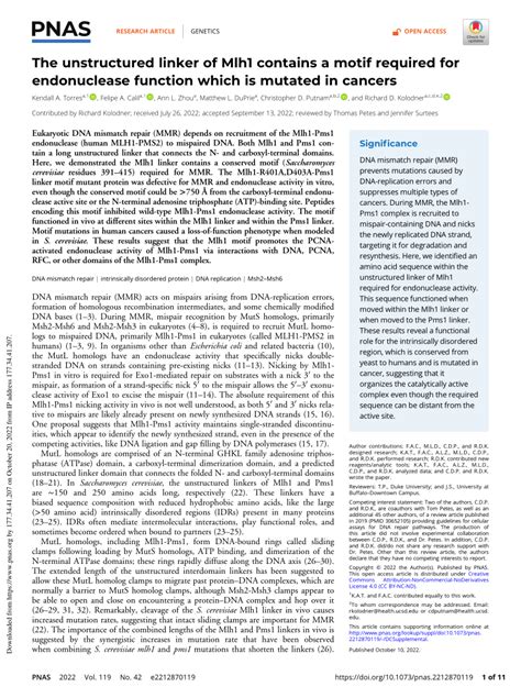 Pdf The Unstructured Linker Of Mlh1 Contains A Motif Required For Endonuclease Function Which