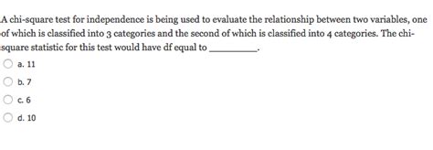 Solved A Chi Square Test For Independence Is Being Used To Chegg