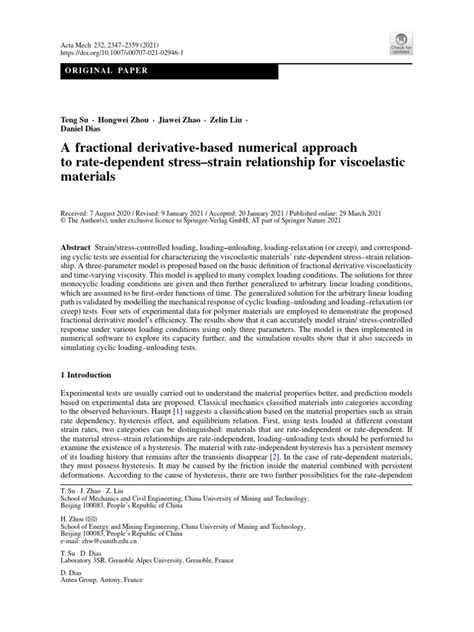 A Fractional Derivative Based Numerical Approach To Rate Dependent Stress Strain Relationship