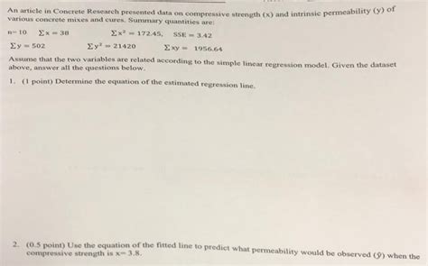 Solved An Article In Concrete Research Presented Data On