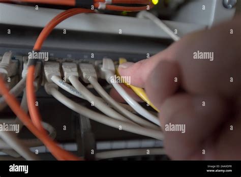 Rack Mounted Servers In A Server Room Close Up Stock Photo Alamy