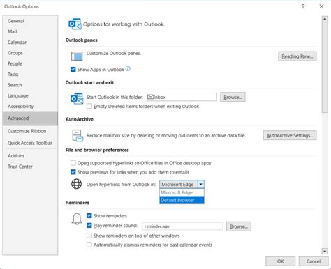 how do i stop outlook links opening in edge techfinitive