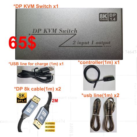 8k Displayport Kvm Switch 2x1 8k 60hz Dp Usb Kvm Switch 2 In 1 Out Displayport 1 4 Switch Share