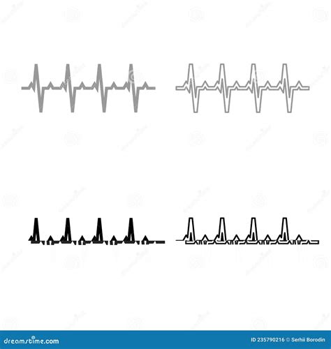 Echocardiogram Heart Ultrasound Line Icon Isolated On White Background Vector Illustration