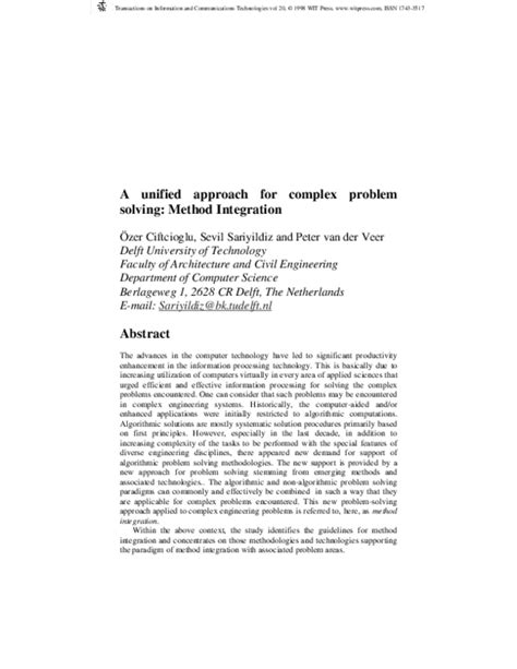 Pdf A Unified Approach For Complex Problemsolving Method Integration