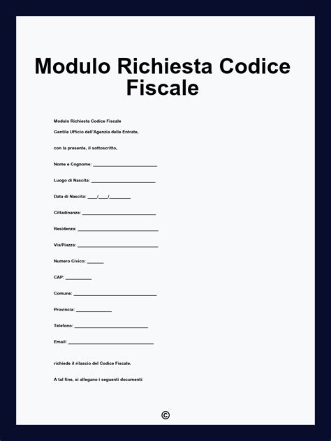 Modulo Richiesta Codice Fiscale