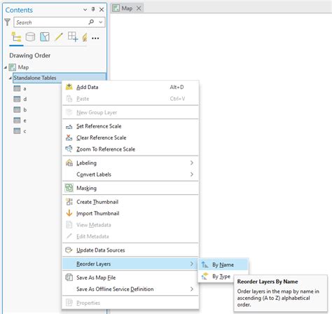 Reorder Standalone Tables In Contents Alphabetical Esri Community