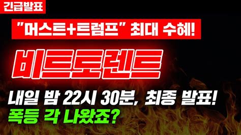 긴급발표 머스트트럼프 최대 수혜 비트토렌트 내일 밤 22시 30분 최종 발표 폭등 각 나왔죠 비트토렌트 비트