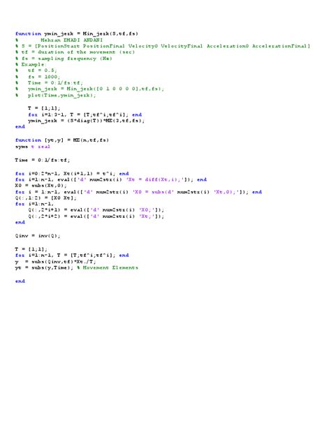 Doc Minimum Jerk Trajectory Matlab Code