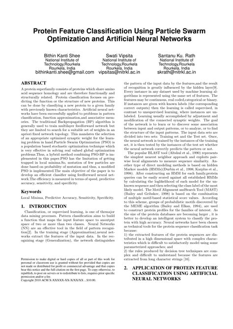 pdf protein feature classification using particle swarm optimization