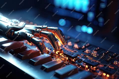 Premium Photo Hands Of Ai Robot Typing On Keypad Robotic Cyborg Hand
