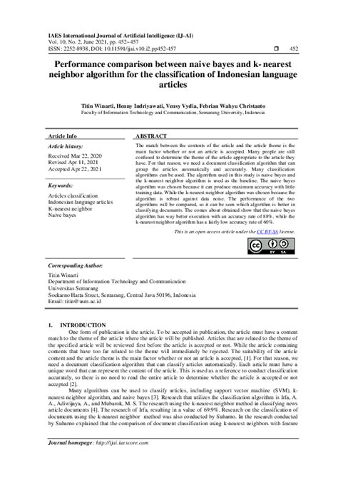 pdf performance comparison between naive bayes and k nearest