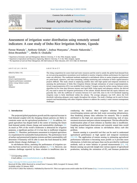 Pdf Assessment Of Irrigation Water Distribution Using Remotely Sensed