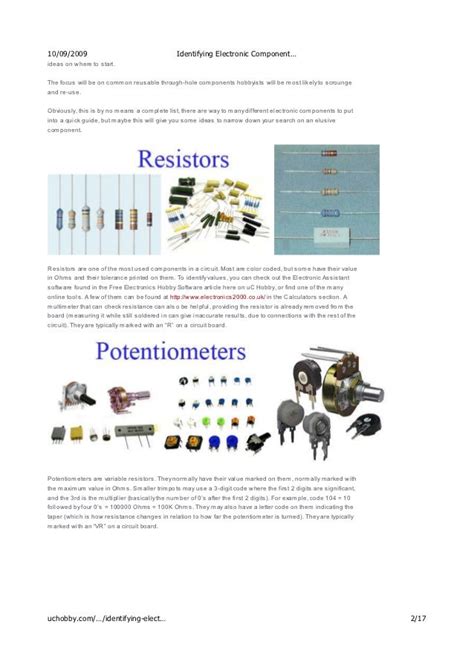 Identifying Electronic Components U C Hobby