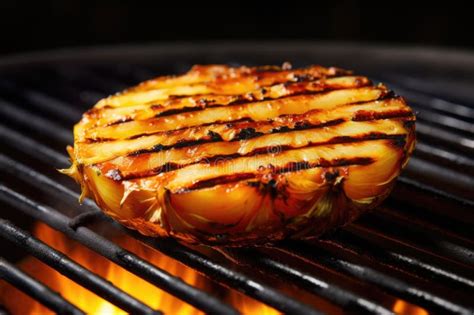 Grilled Whole Pineapple With Very Prominent Grill Lines Stock