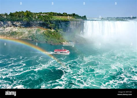 Beautiful Niagara Falls In Summer On A Clear Sunny Day With Rainbow