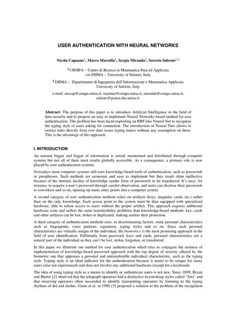 Pdf User Authentication With Neural Networks