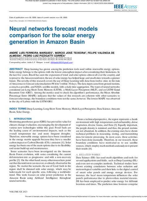 Pdf Neural Networks Forecast Models Comparison For The Solar Energy Generation In Amazon Basin