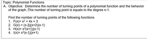 Determine the number of turning points of a polynomial function and the behavior of the graph ...