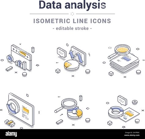 Isometric Line Icons Representing Various Aspects Of Data Analysis