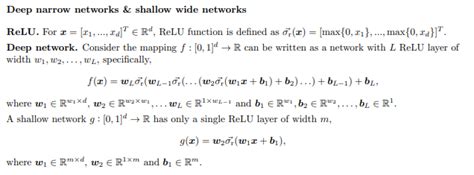 Deep Narrow Networks And Shallow Wide Networks Relu