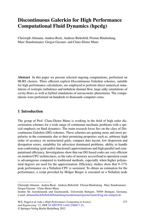 Pdf Discontinuous Galerkin For High Performance Computational Fluid