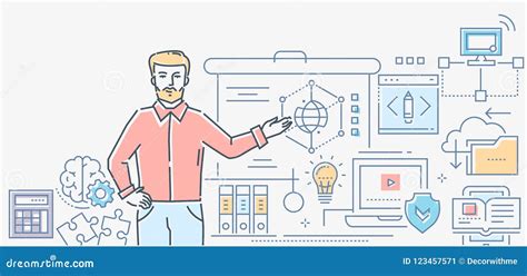 Informatics Lesson Colorful Line Design Style Illustration Stock