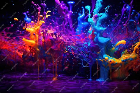 Premium Photo Neon Ink Splattering Against A Blacklight Background