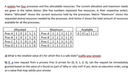 solved a system has four processes and five allocatable