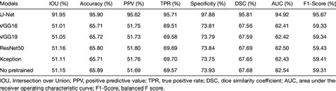 the performance of segmentation system for tumor in internal validation