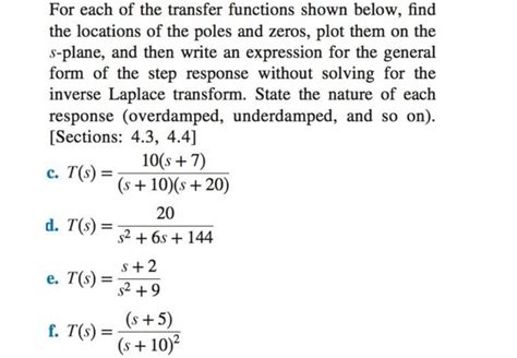solved for each of the transfer functions shown below find