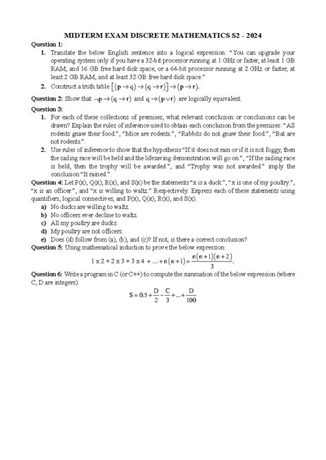 Midterm Exam Discrete Mathematics S2 2324 Midterm Exam Discrete Mathematics S2 2024 Question