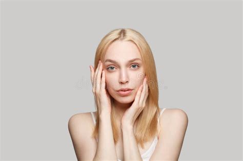 Young Blonde Woman Face Perfect Female Model Lady With Blond Hair And