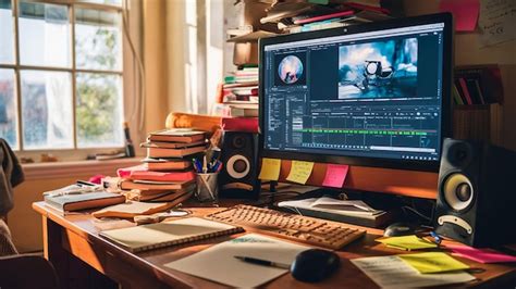 A Computer Monitor With A Keyboard And A Mouse On A Desk Premium AI Generated Image