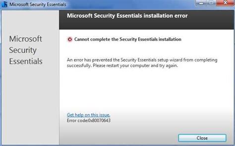 how to fix error 0x80070643 in microsoft security essentials