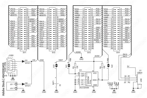 Schematic Diagram Of Electronic Device On Sheet Of Paper Vector Drawing Electrical Circuit With