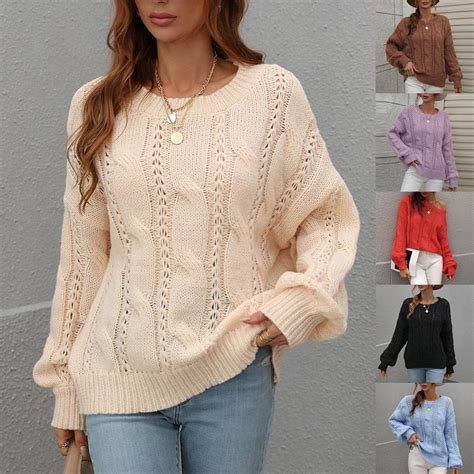 Купити Жіночий осінньо зимовий однотонний светр з круглим вирізом і довгими рукавами вязаний